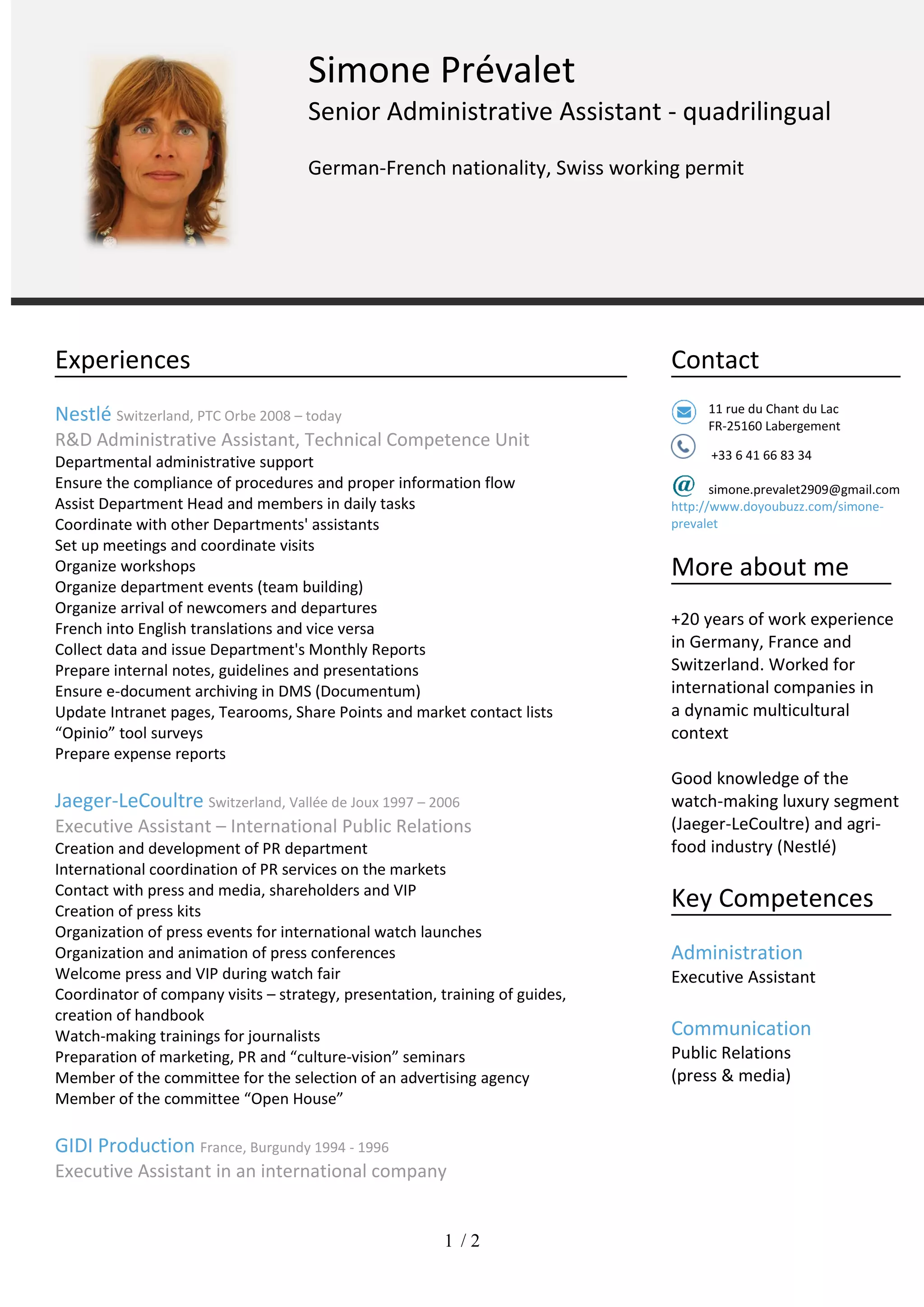 CV Simone Prevalet - GB | PDF