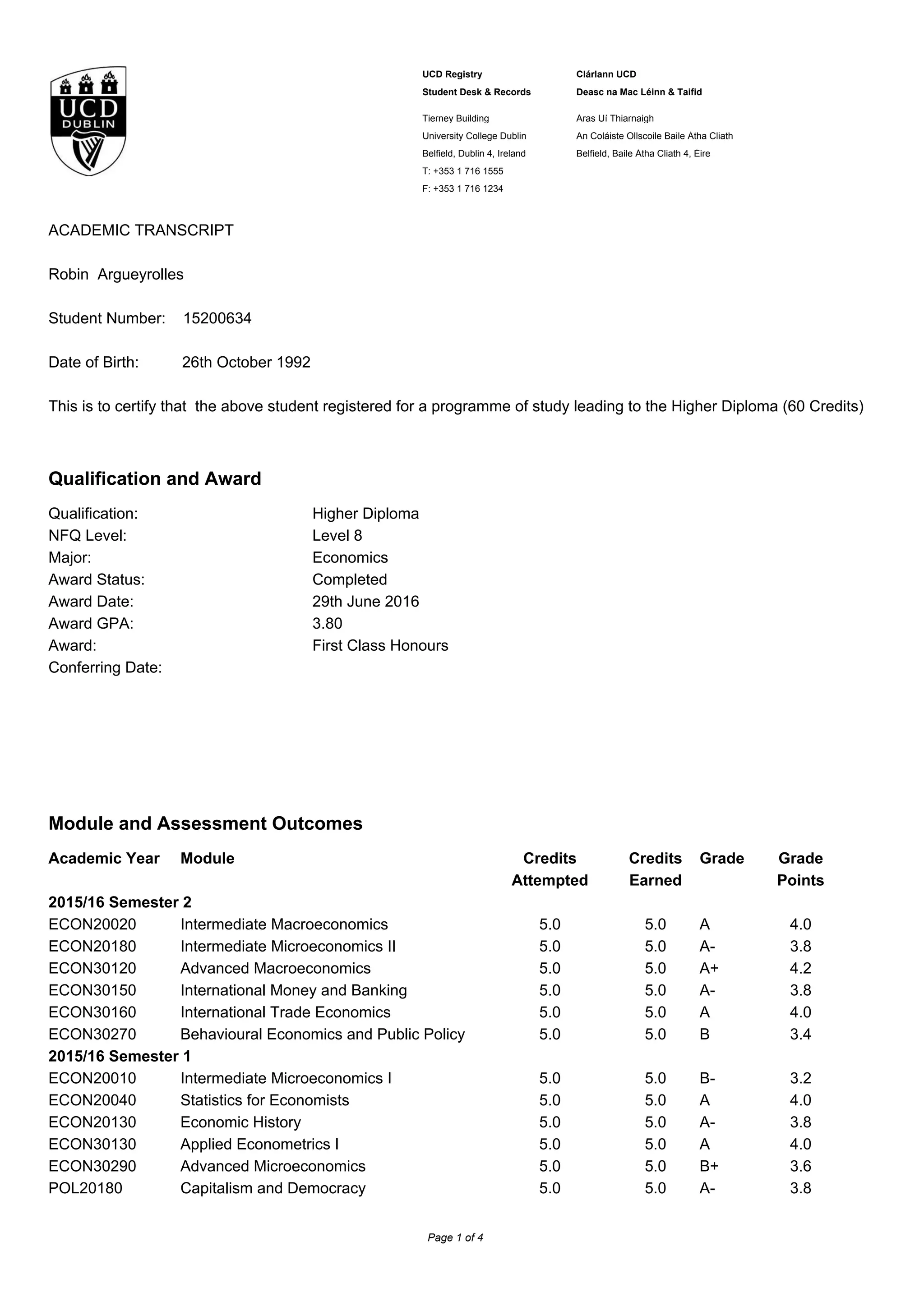 Academic Transcript | PDF