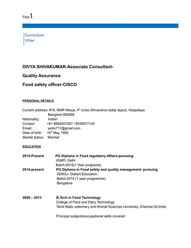 CV DIVYA - Copy | PDF