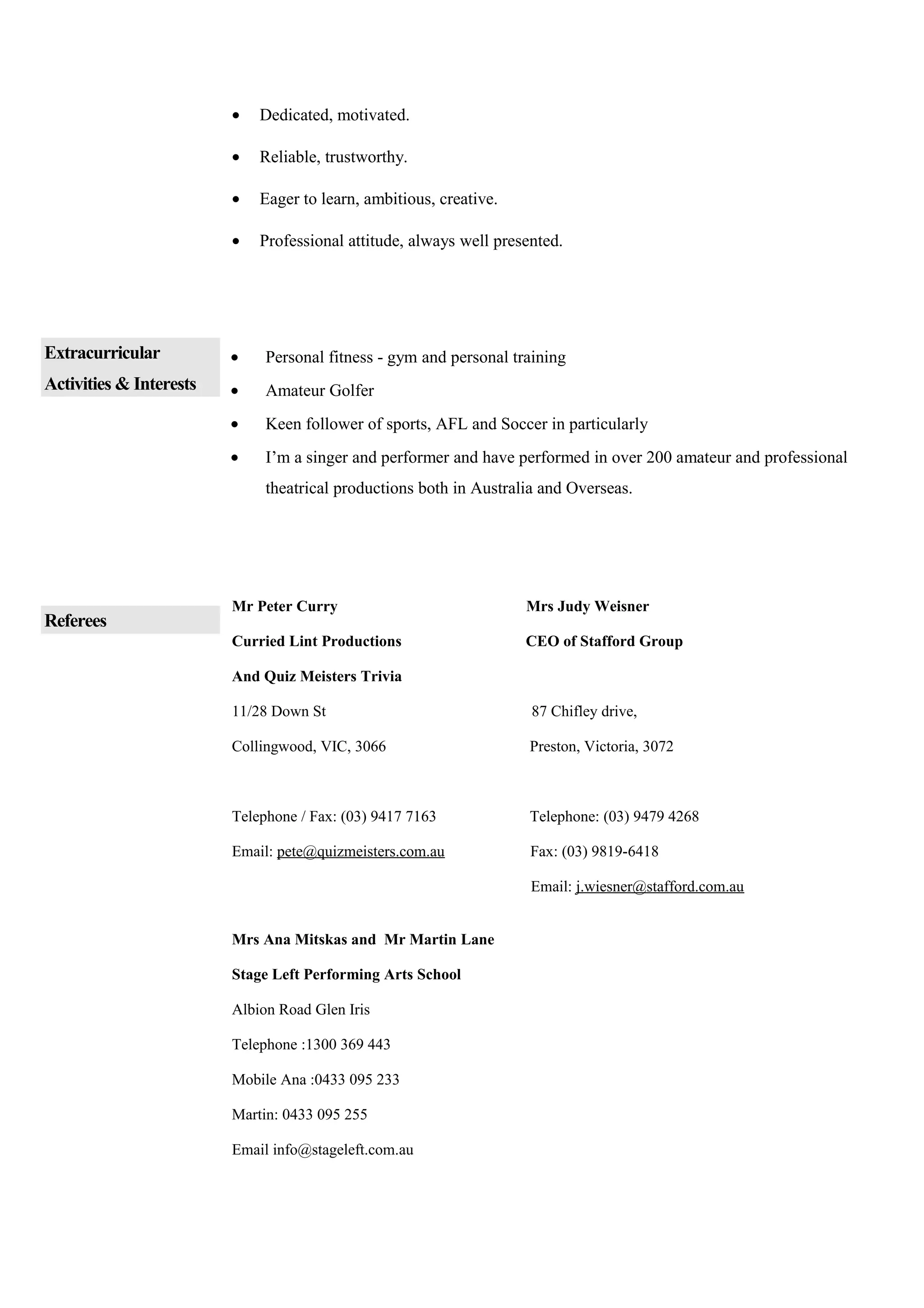 Curriculum Vitae Gerard Lane | DOC