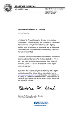 Indiana License Digital Certificate | PDF