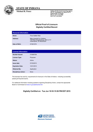 Indiana License Digital Certificate | PDF
