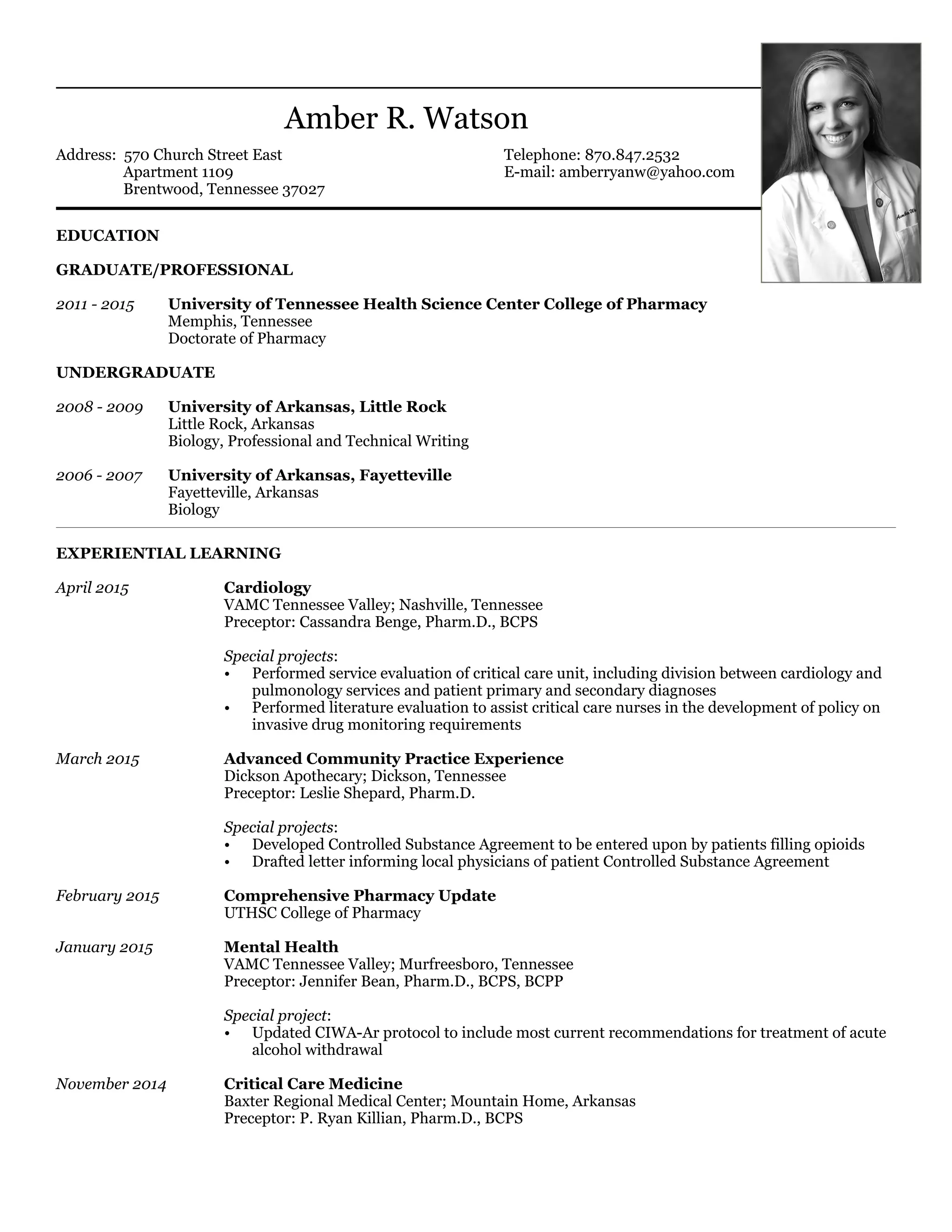 Amber R. Watson CV May15 | PDF | Pharmaceutical Industry | Industries
