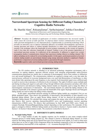 Narrowband Spectrum Sensing for Different Fading Channels for Cognitive Radio Networks | PDF ...