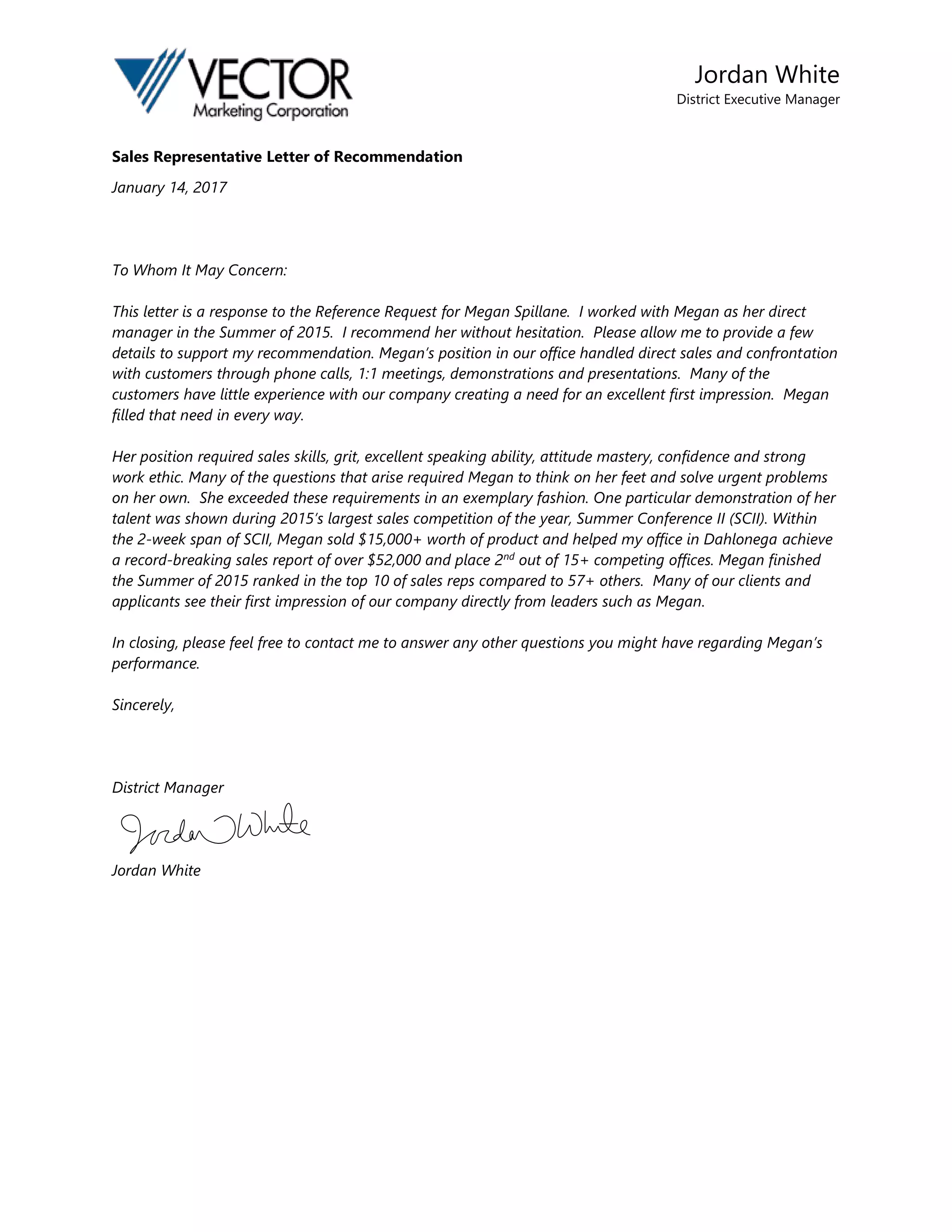 Letter of Recommendation(Jordan White-Cutco) | PDF