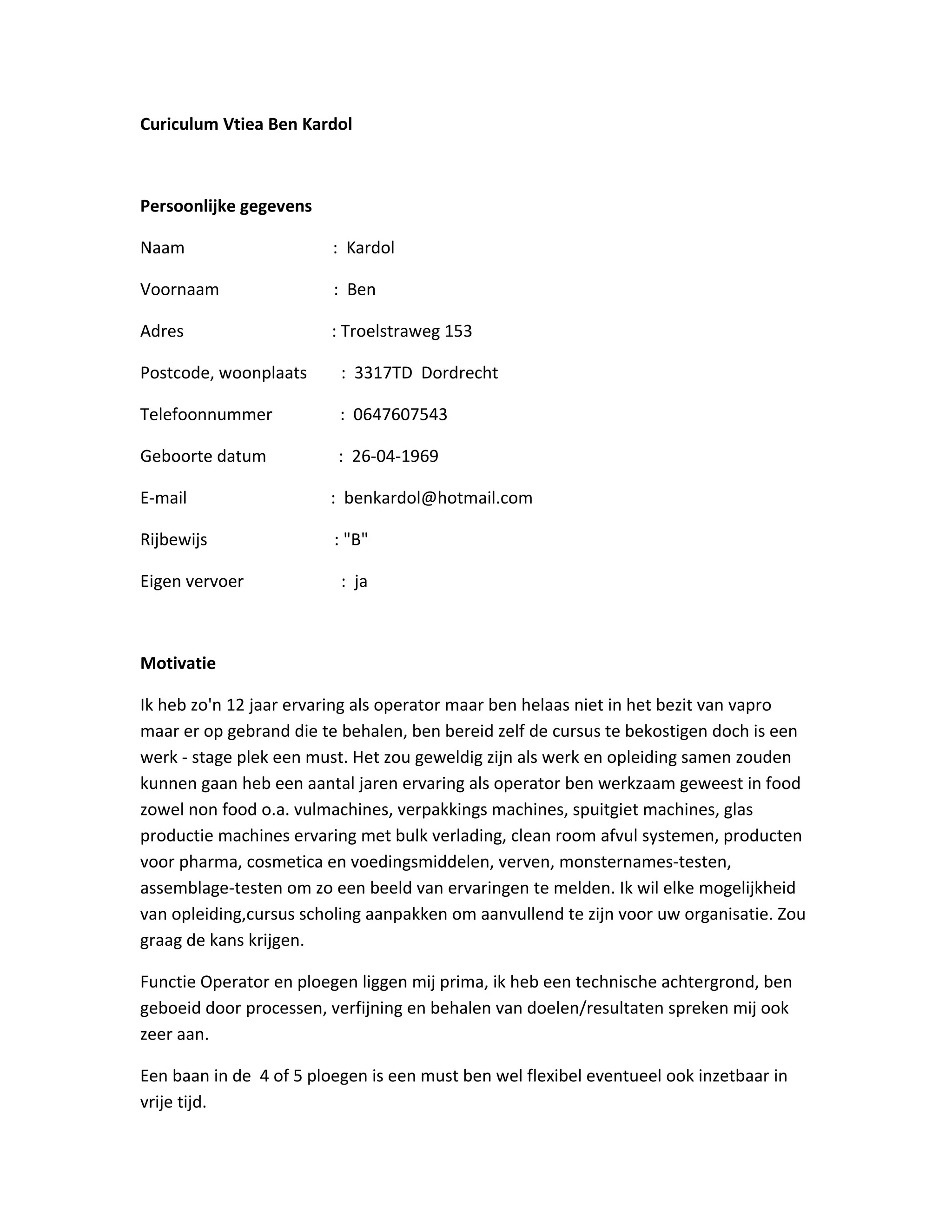 Document cv Ben | PDF