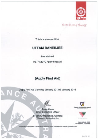 St . John First Aid certificate-2013 | PDF