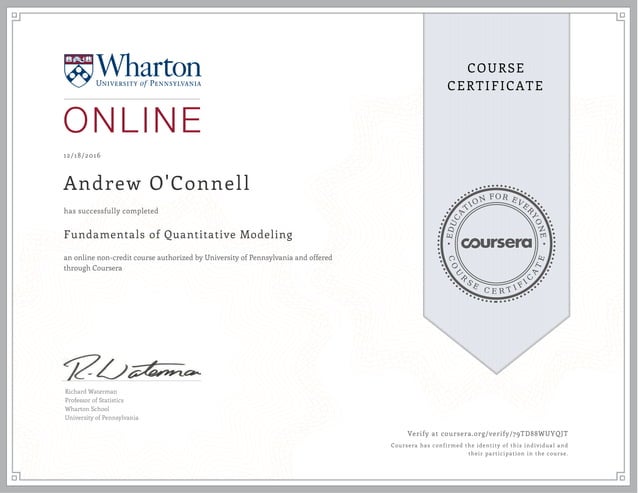 Fundamentals of Quantitative Modeling Course Certificate | PDF