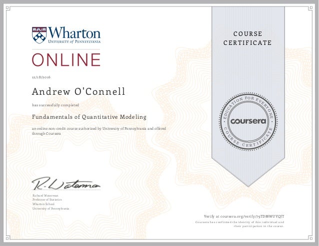 Fundamentals Of Quantitative Modeling Course Certificate 