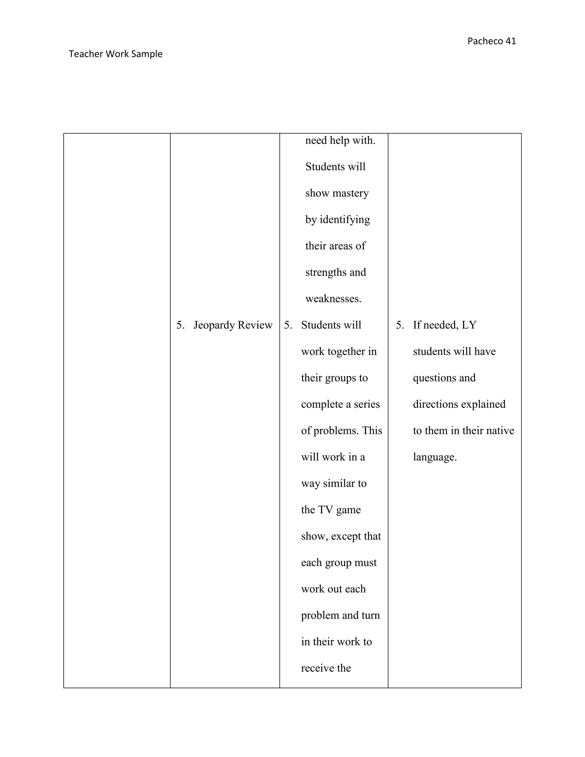 Teacher Work Sample | PDF