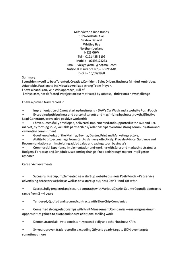 Miss Victoria Jane Bundy cv | PDF