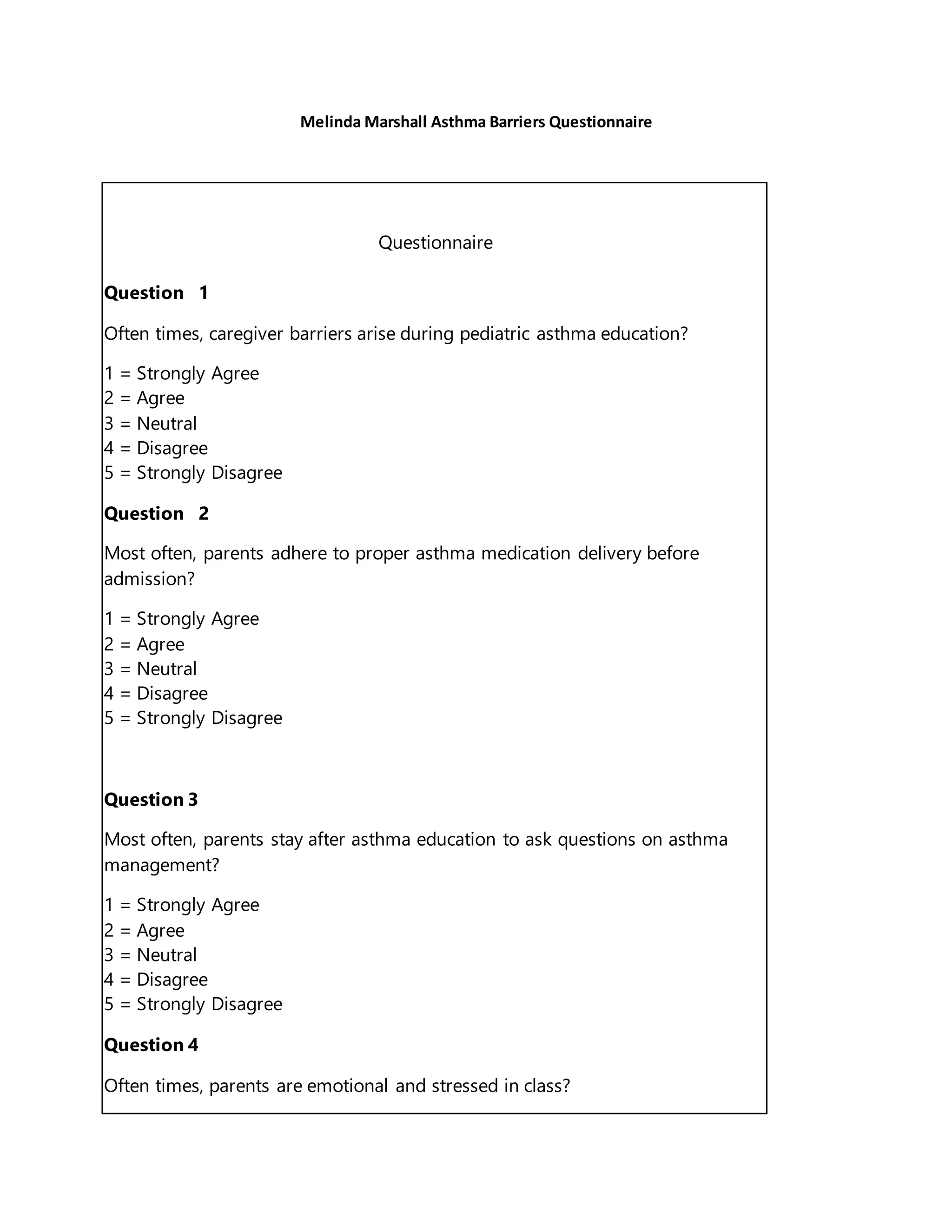 Asthma Barriers Questionnaire | DOCX