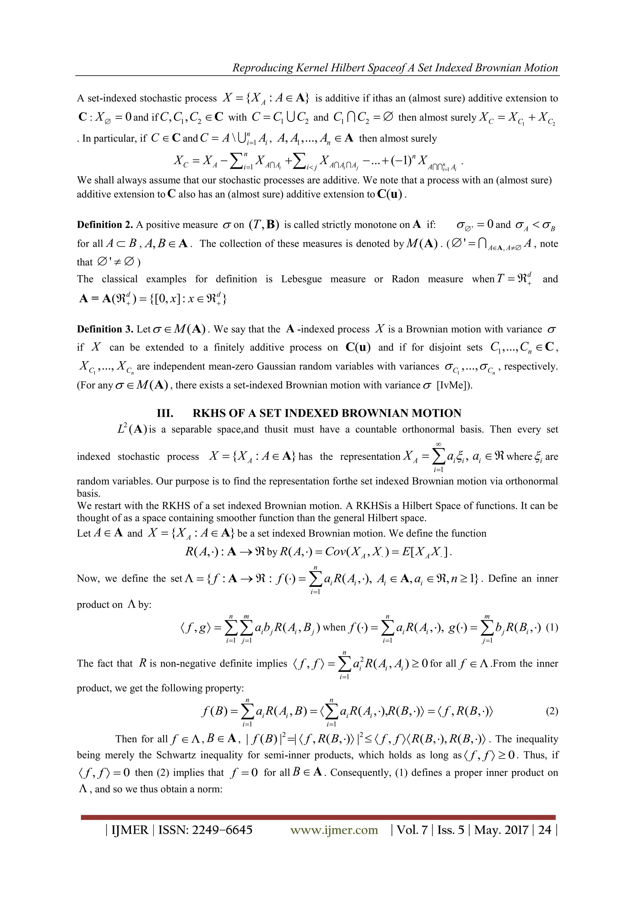 Reproducing Kernel Hilbert Space Of A Set Indexed Brownian Motion Pdf