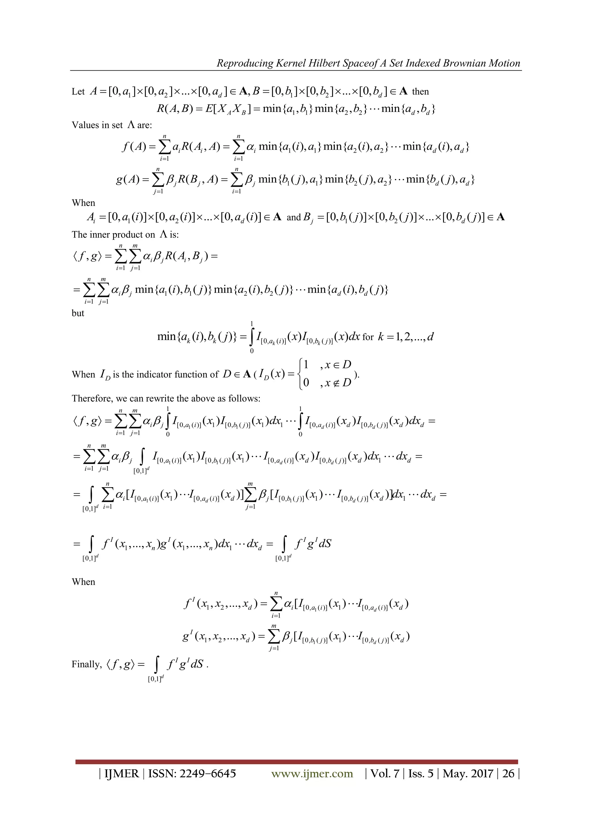Reproducing Kernel Hilbert Space of A Set Indexed Brownian Motion | PDF