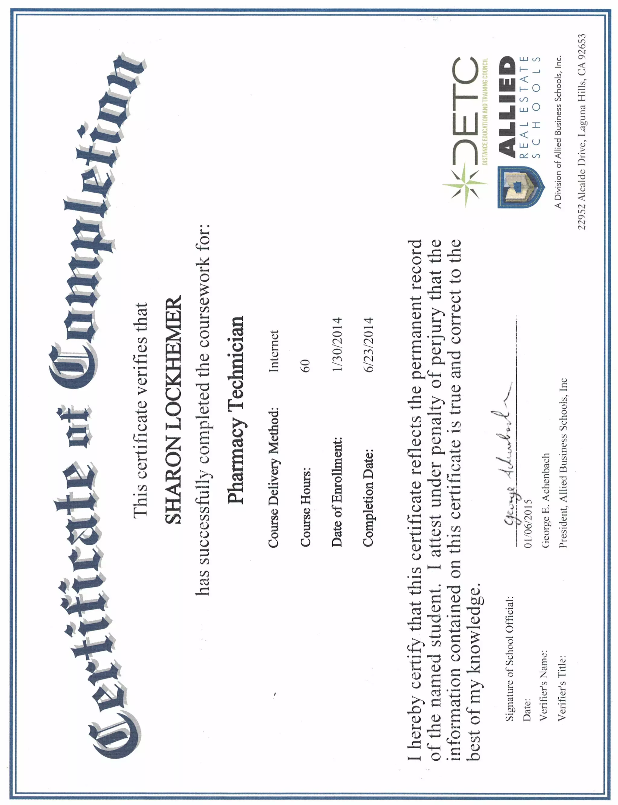 Allied Pharmacy certificate | PDF
