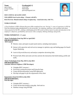 Geethanjali - Resume | DOC