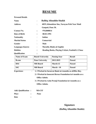 Rafhiq Resume | DOC