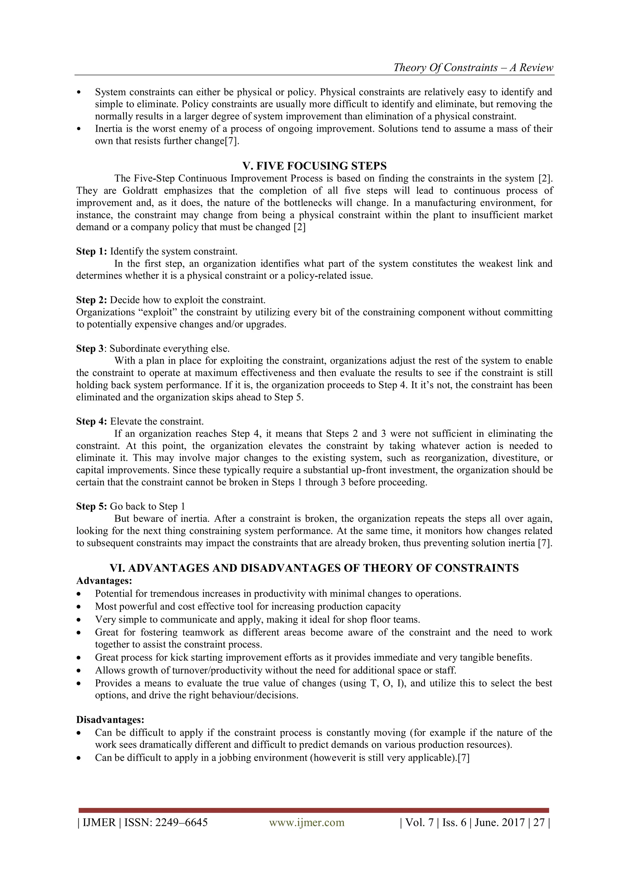 Theory of Constraints – A Review | PDF