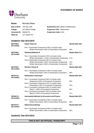 Nicholas Blake Statement of Marks | PDF