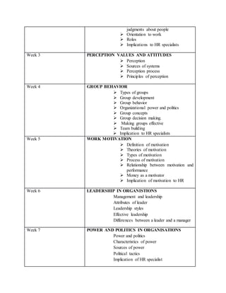 Organizational Behaviour COURSE OUTLINE | DOCX