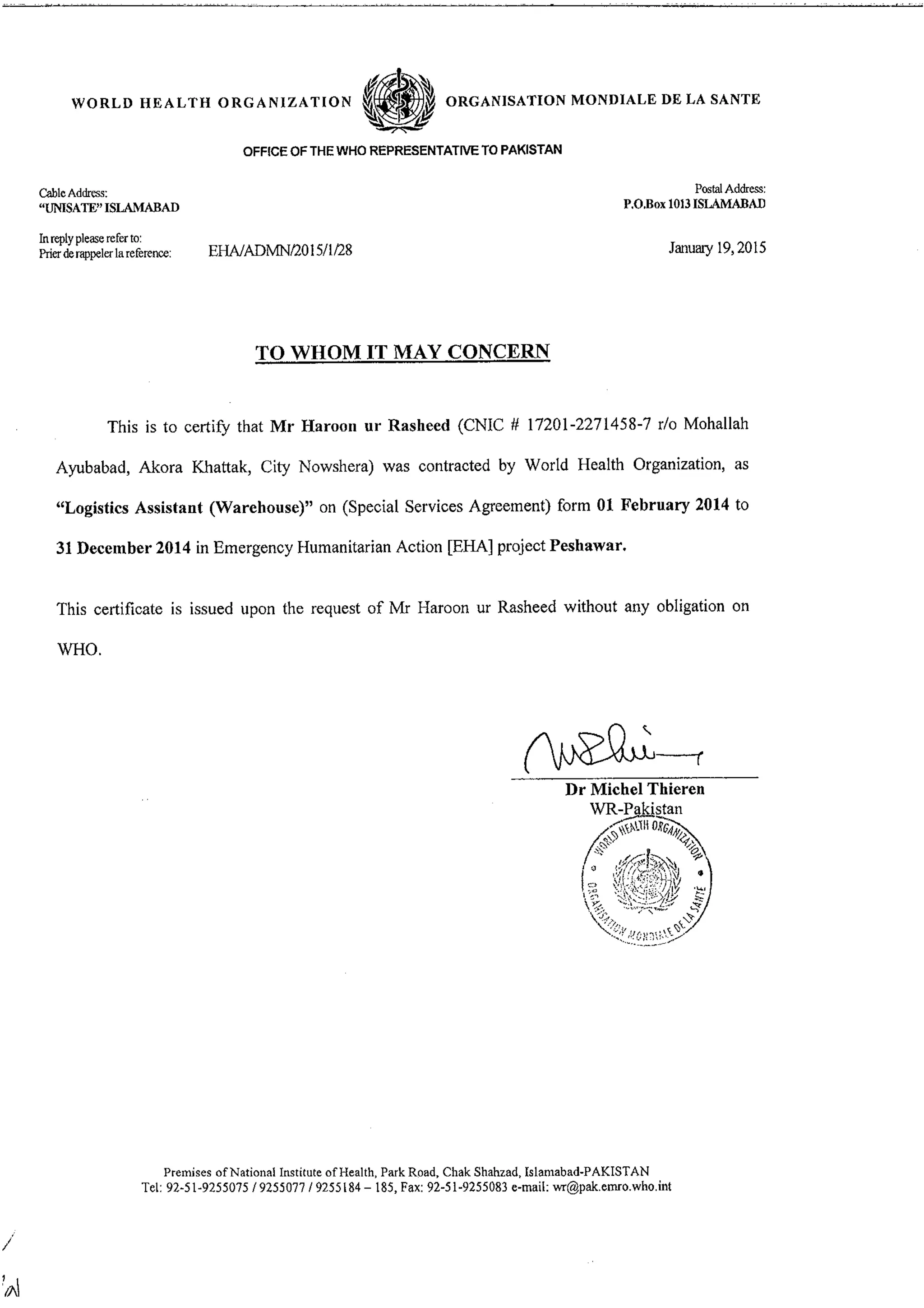 Mr Haroon ur Rasheed Experience Certificate | PDF