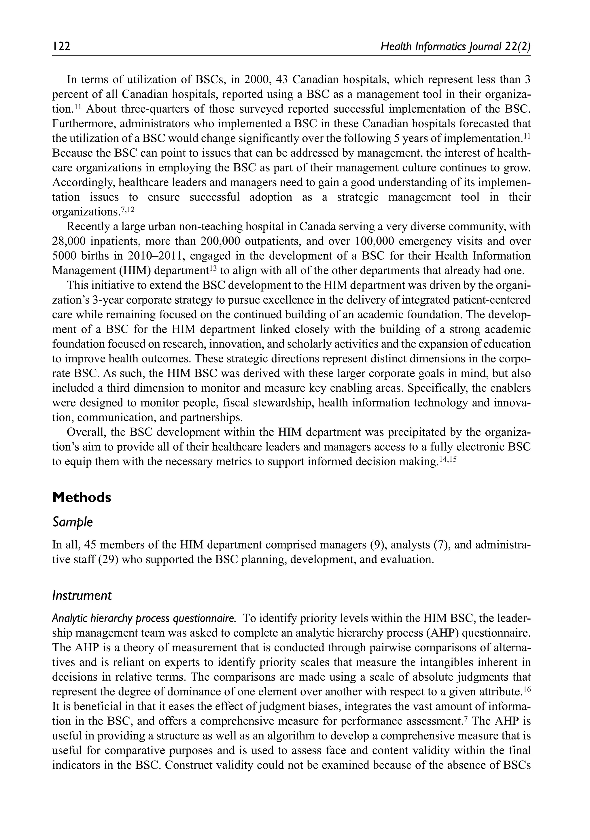 Health Informatics Journal - Balanced Scorecard | PDF