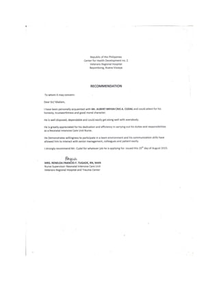 Certificate of employment with Job Description and Recommendation ...