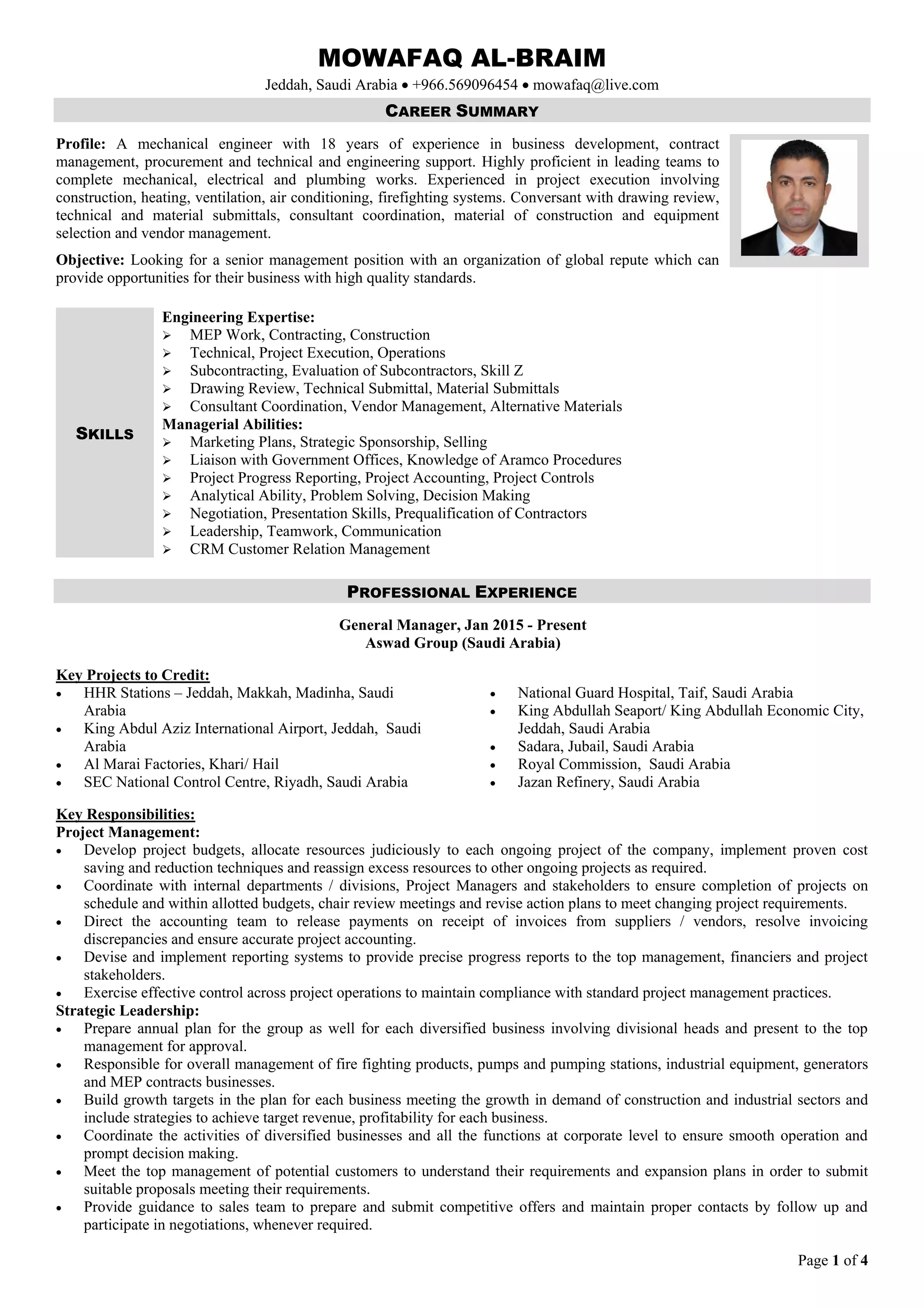 CV - Sr Manager- Mowafaq Al-Braim | PDF