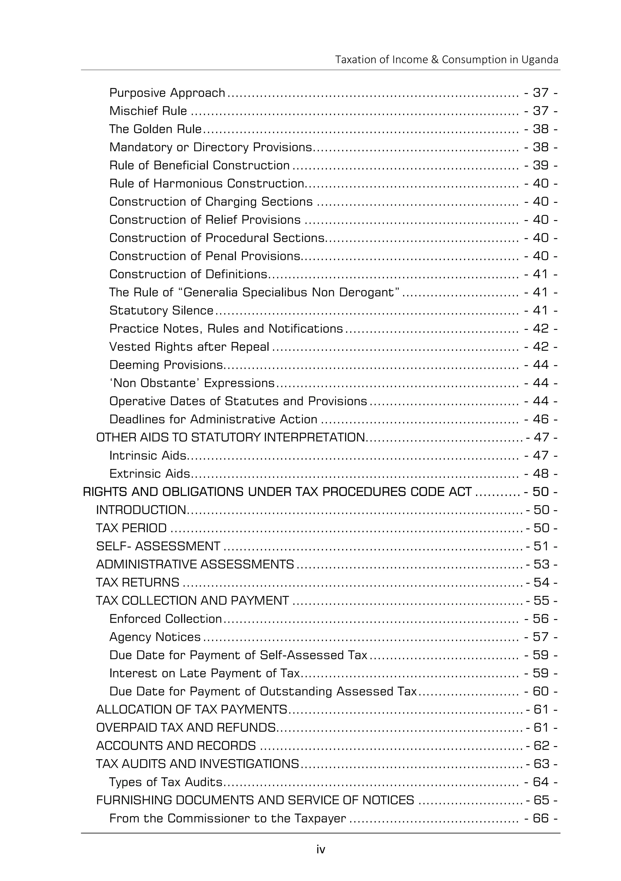 Taxation of Income & Consumption in Uganda - Table of Contents preview ...