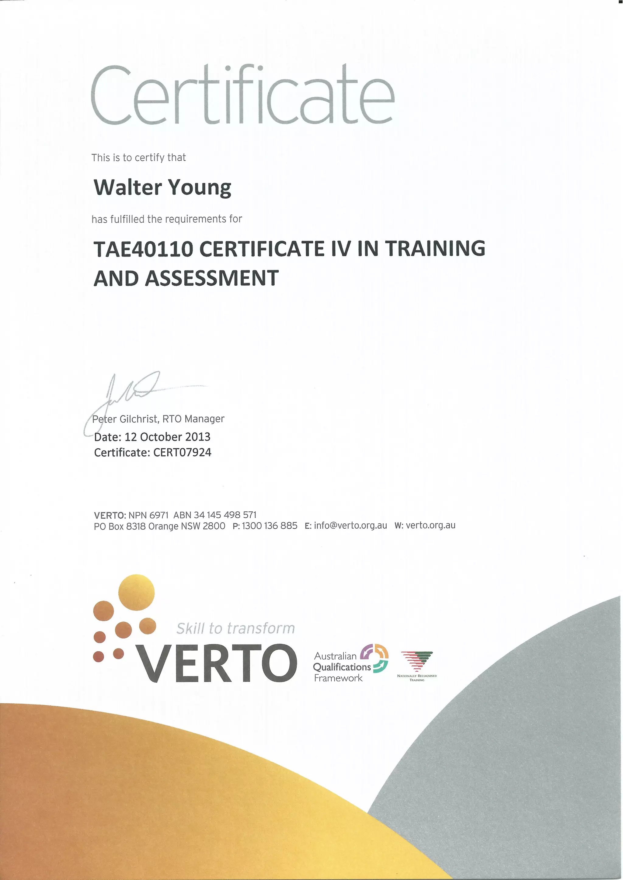 TAE40110-WFY Certificate | PDF
