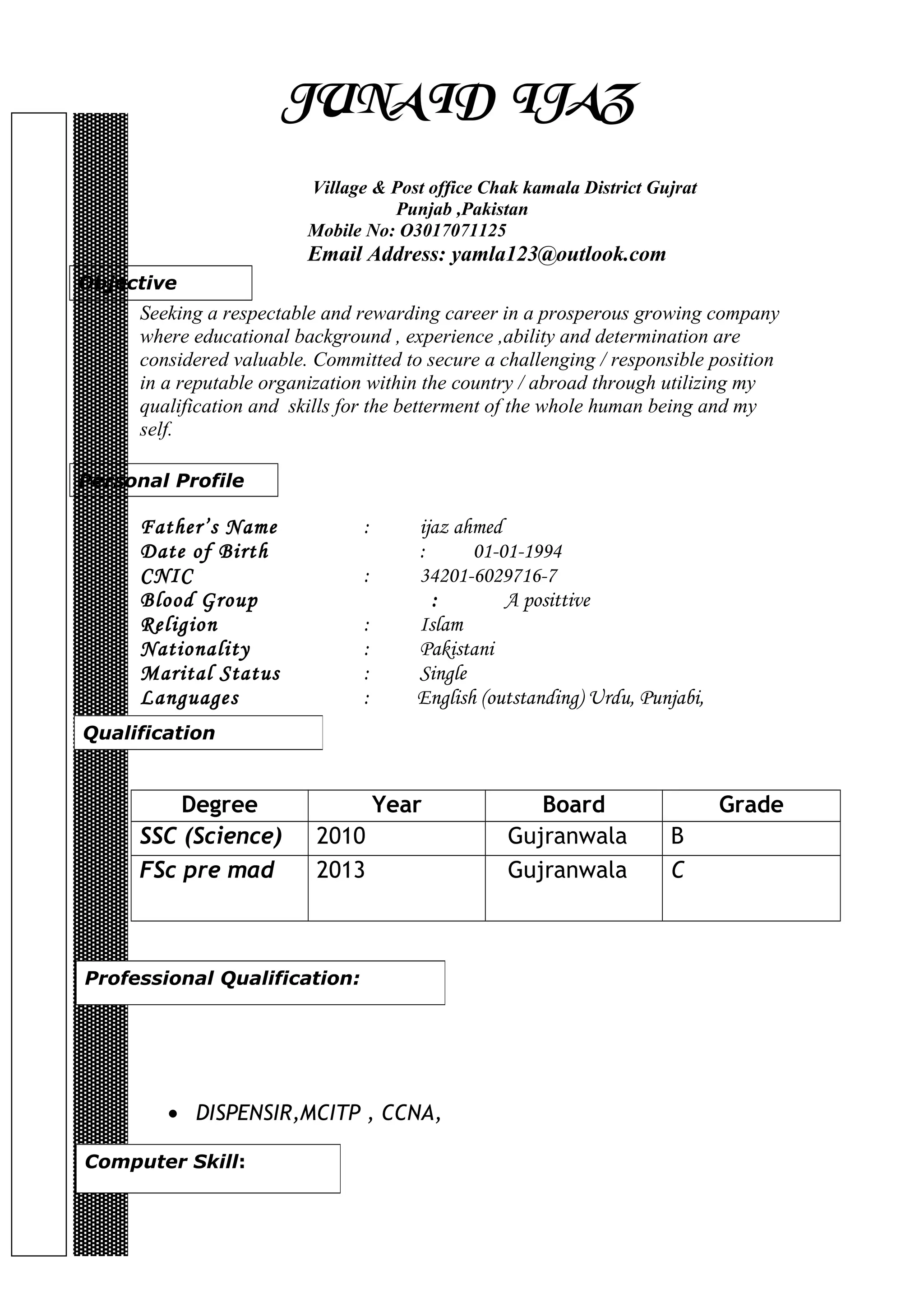 JUNAID CV | DOC | Islam | Religion & Spirituality