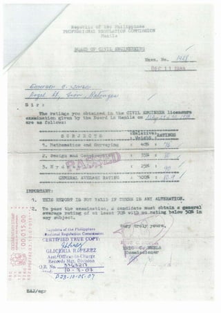 PRC Certified True Copy of Board Ratings | PDF