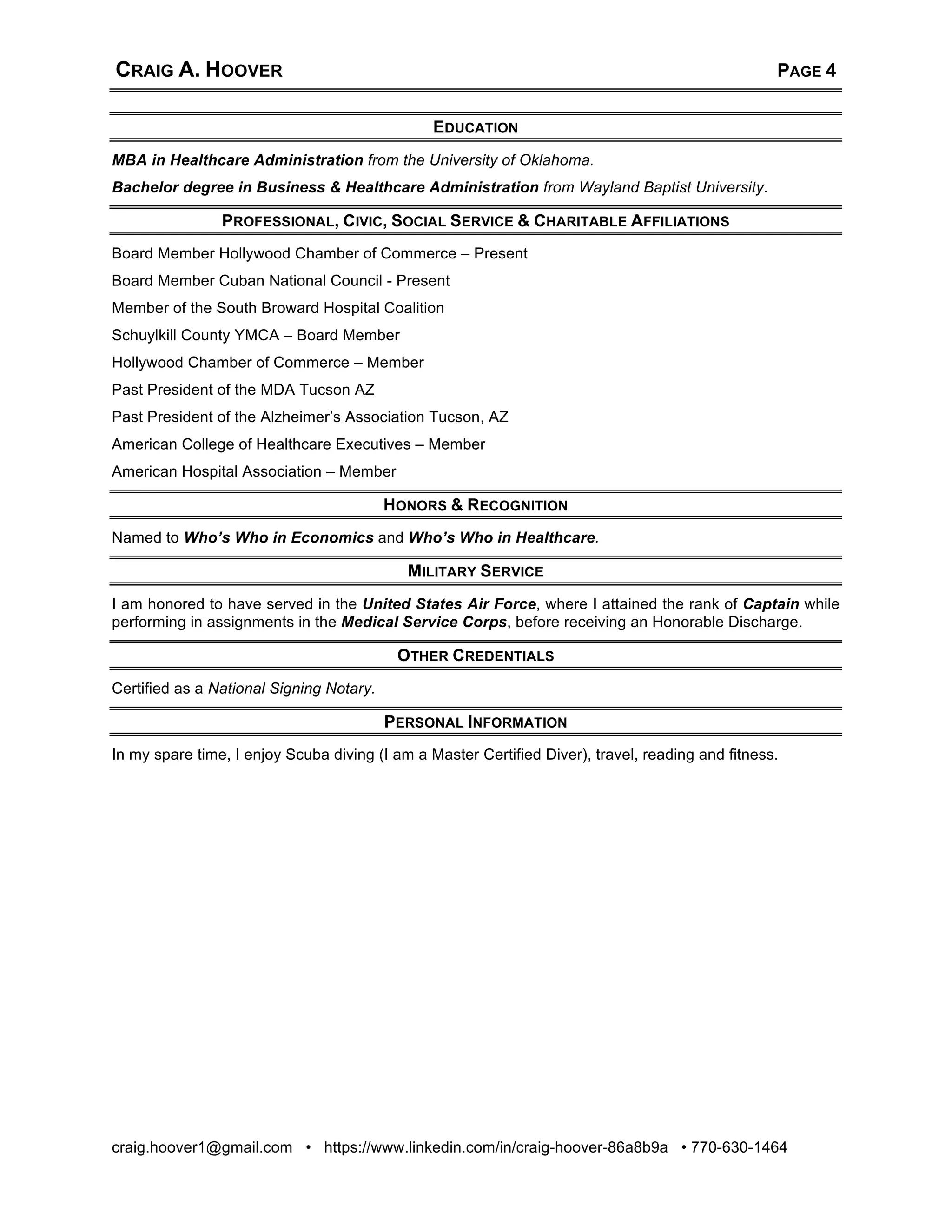 Hoover, Craig EXPANDED RESUME | PDF