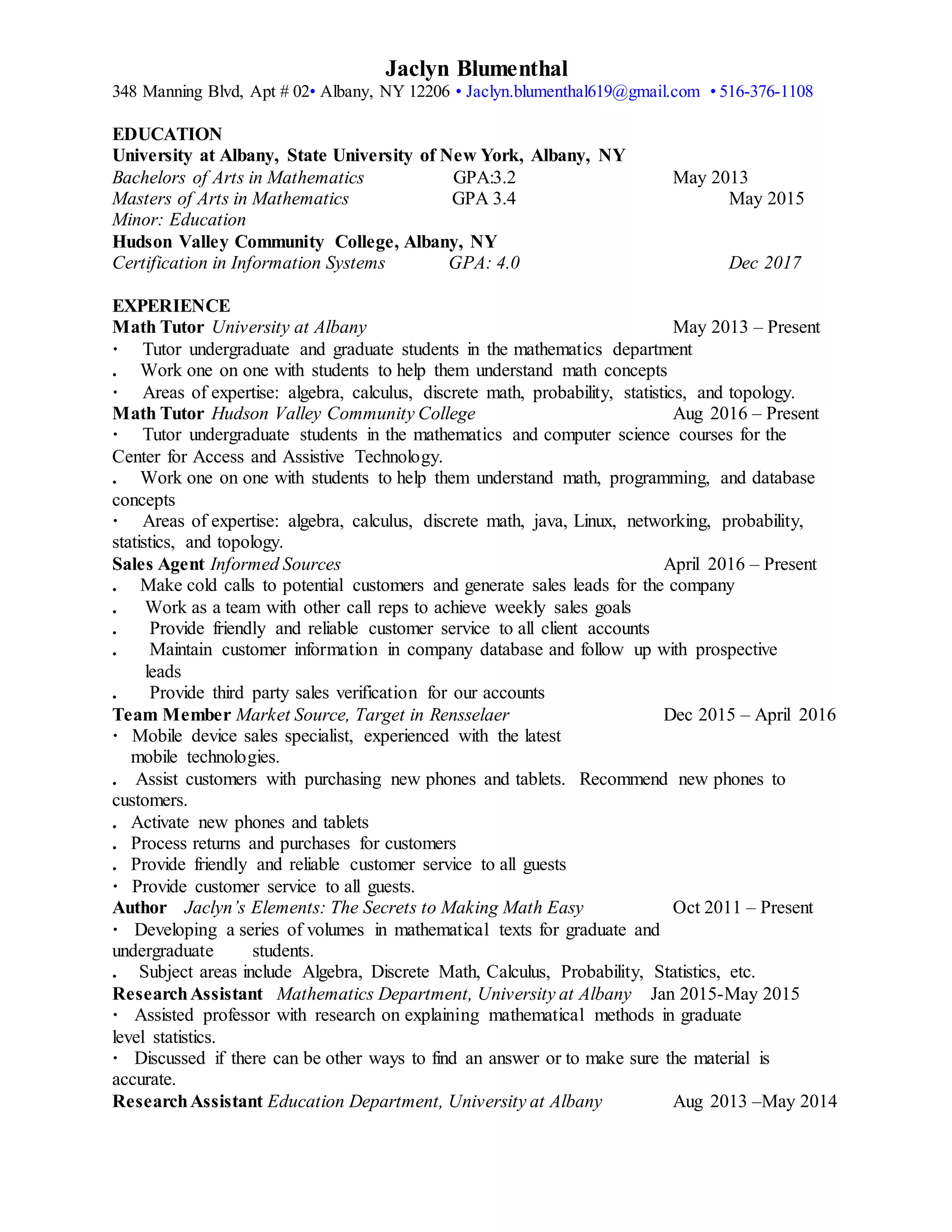 Jaclyn Blumenthal's Resume | DOCX
