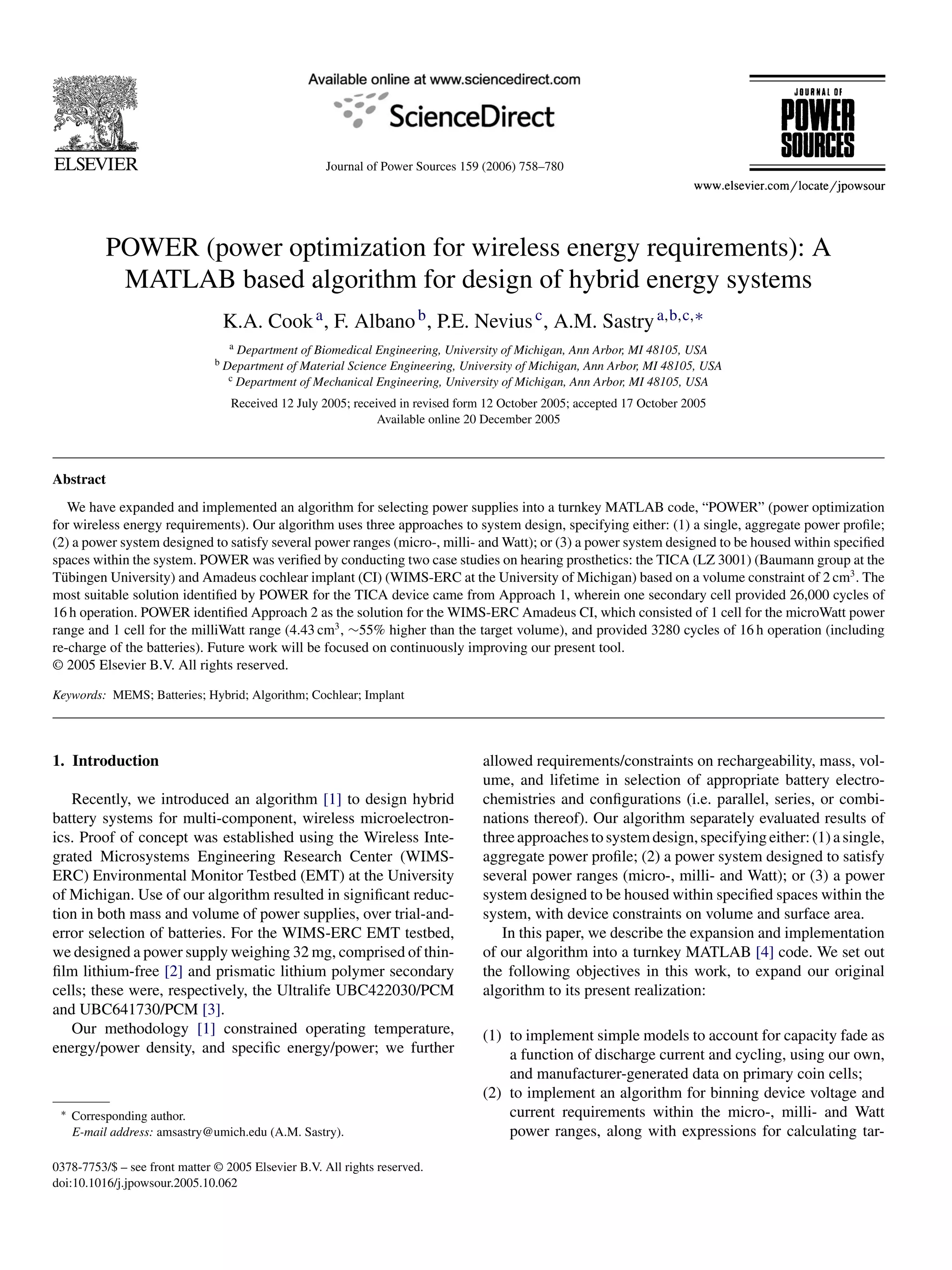 POWER (power optimization for wireless energy requirements) - A MATLAB based algorithm for ...