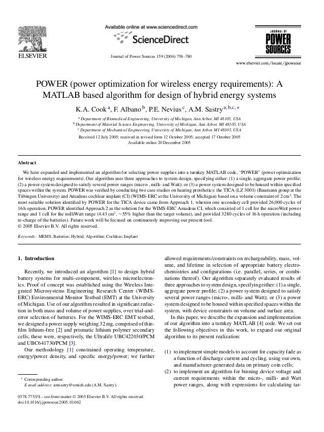 POWER (power optimization for wireless energy requirements) - A MATLA…