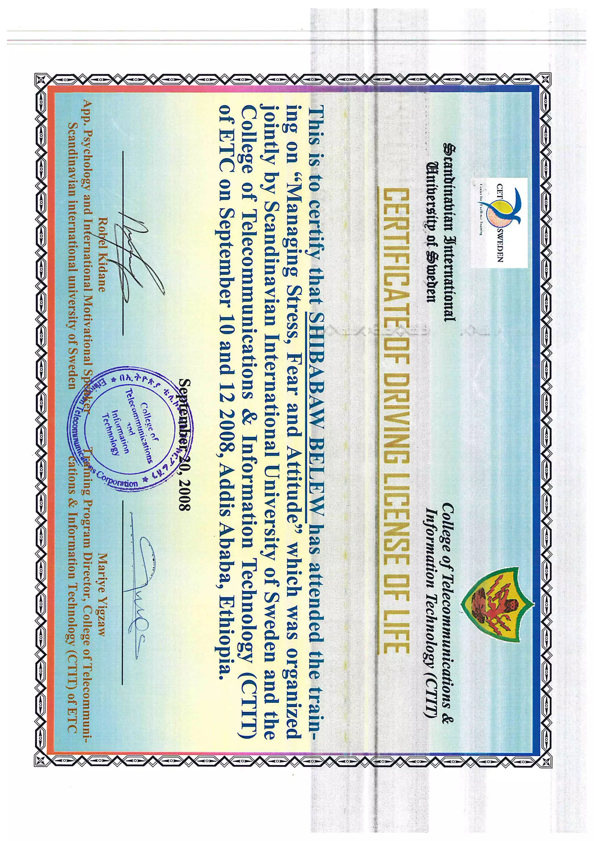 Training Certificate - Driving License of Life | PDF