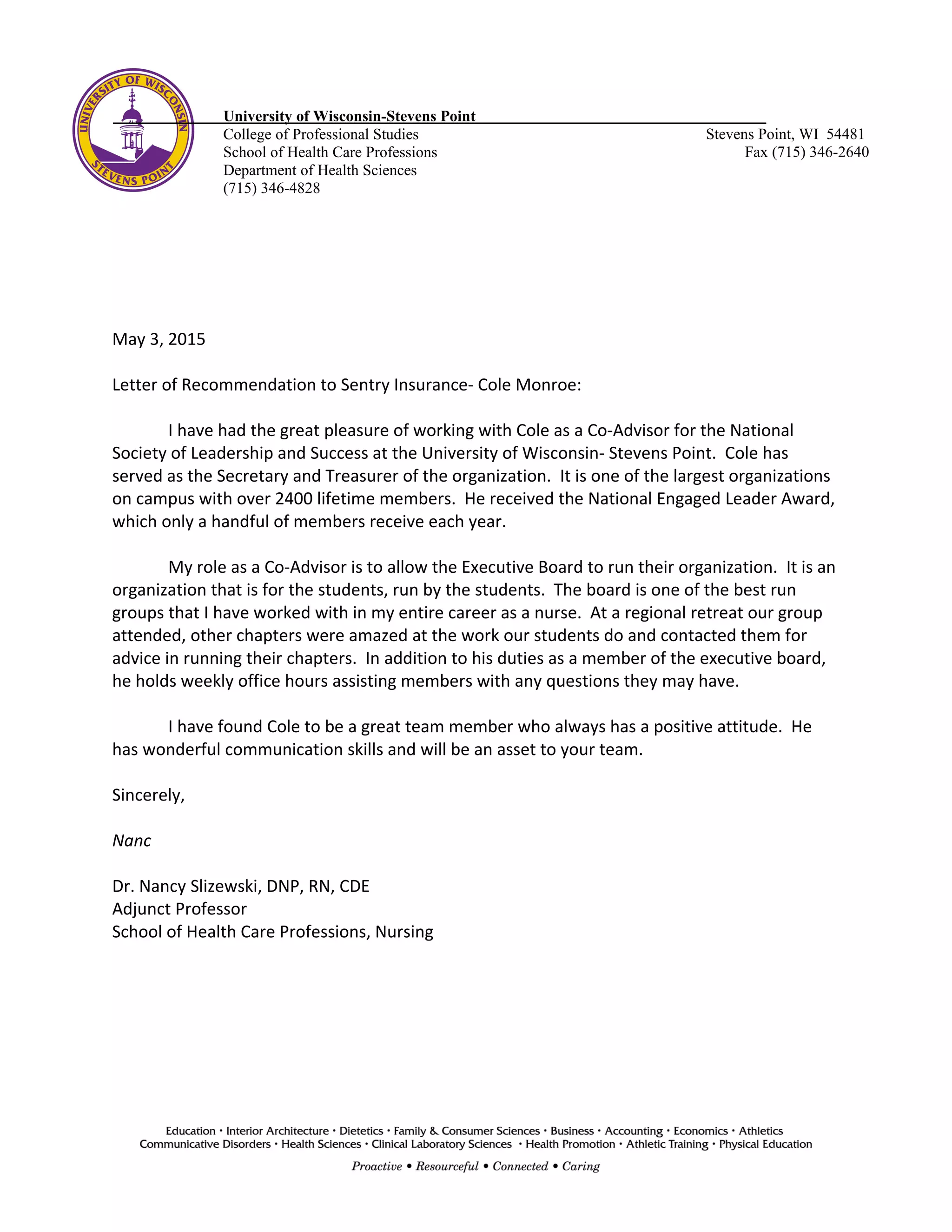 Cole's Letter of Recommendation | DOC