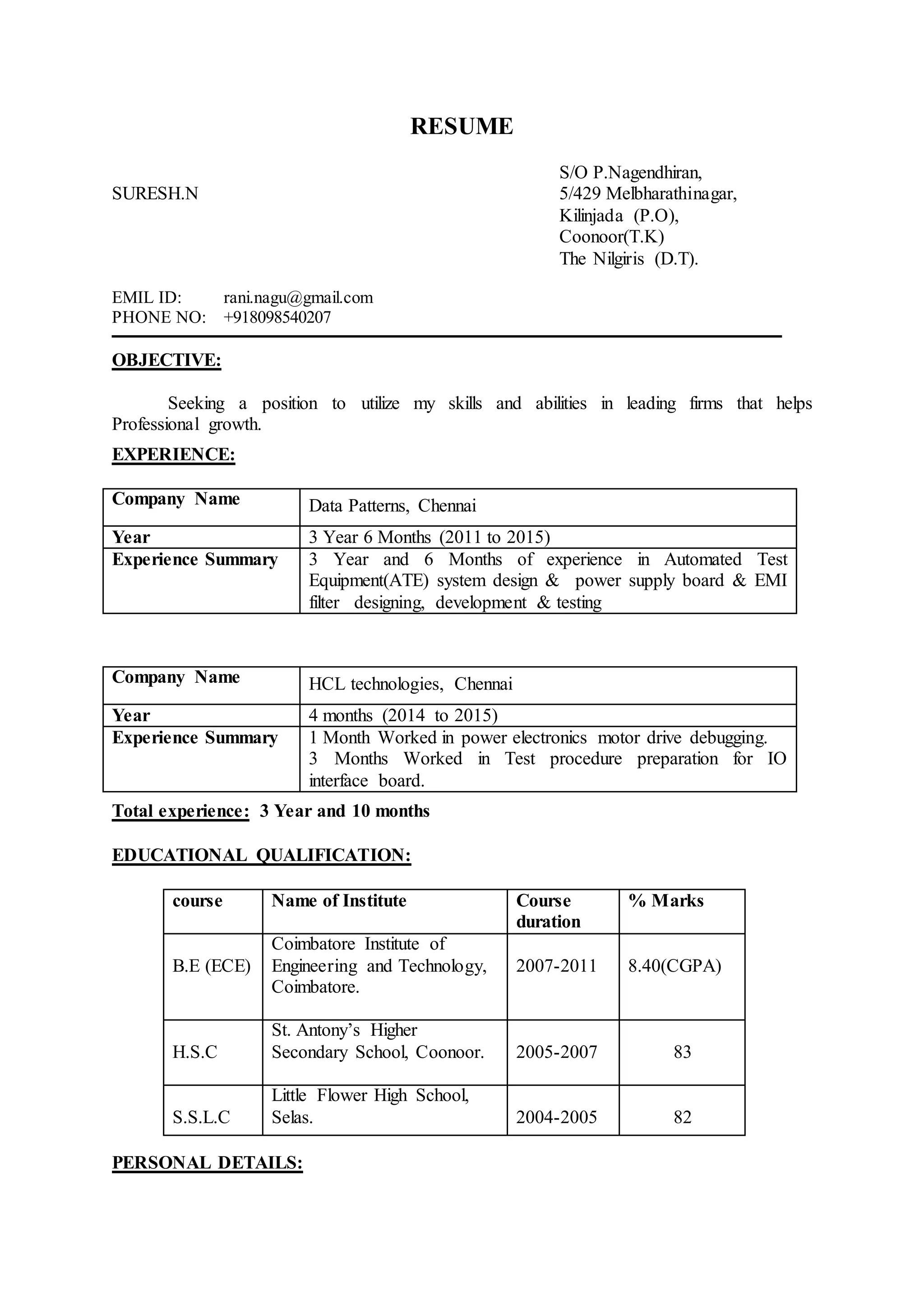 Suresh Resume | PDF