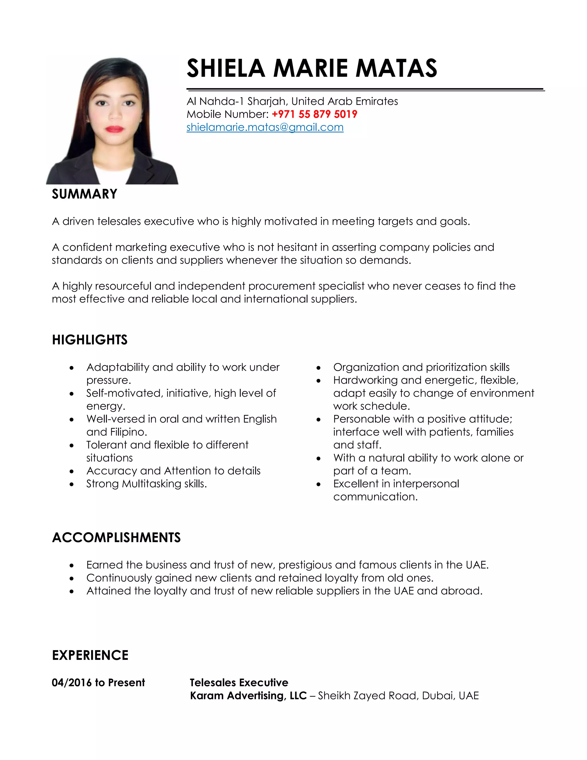 (Shiela Marie Matas CV.) | PDF