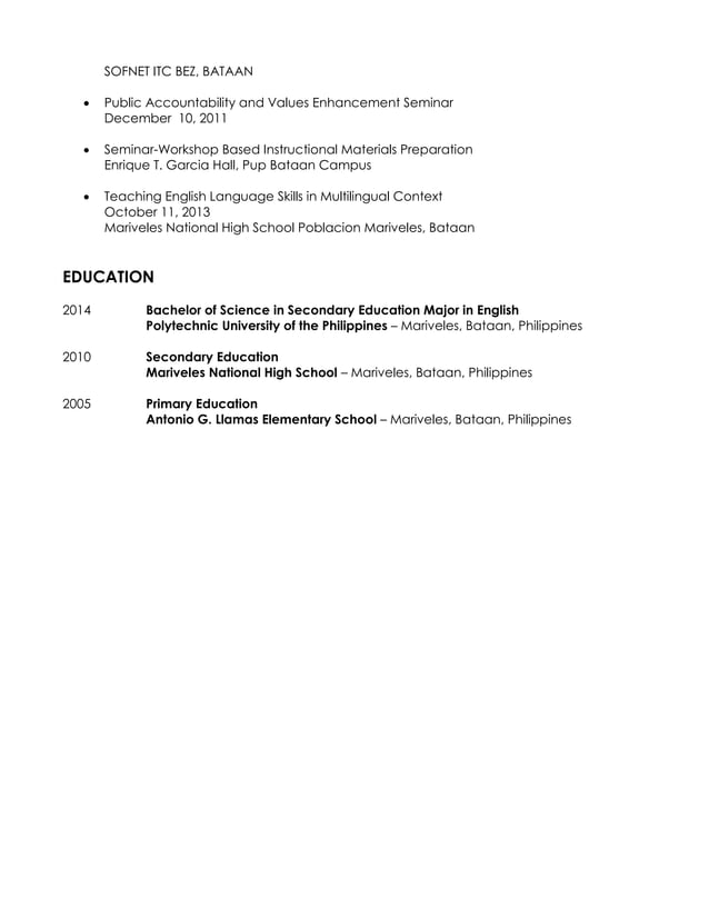 (Shiela Marie Matas CV.) | PDF