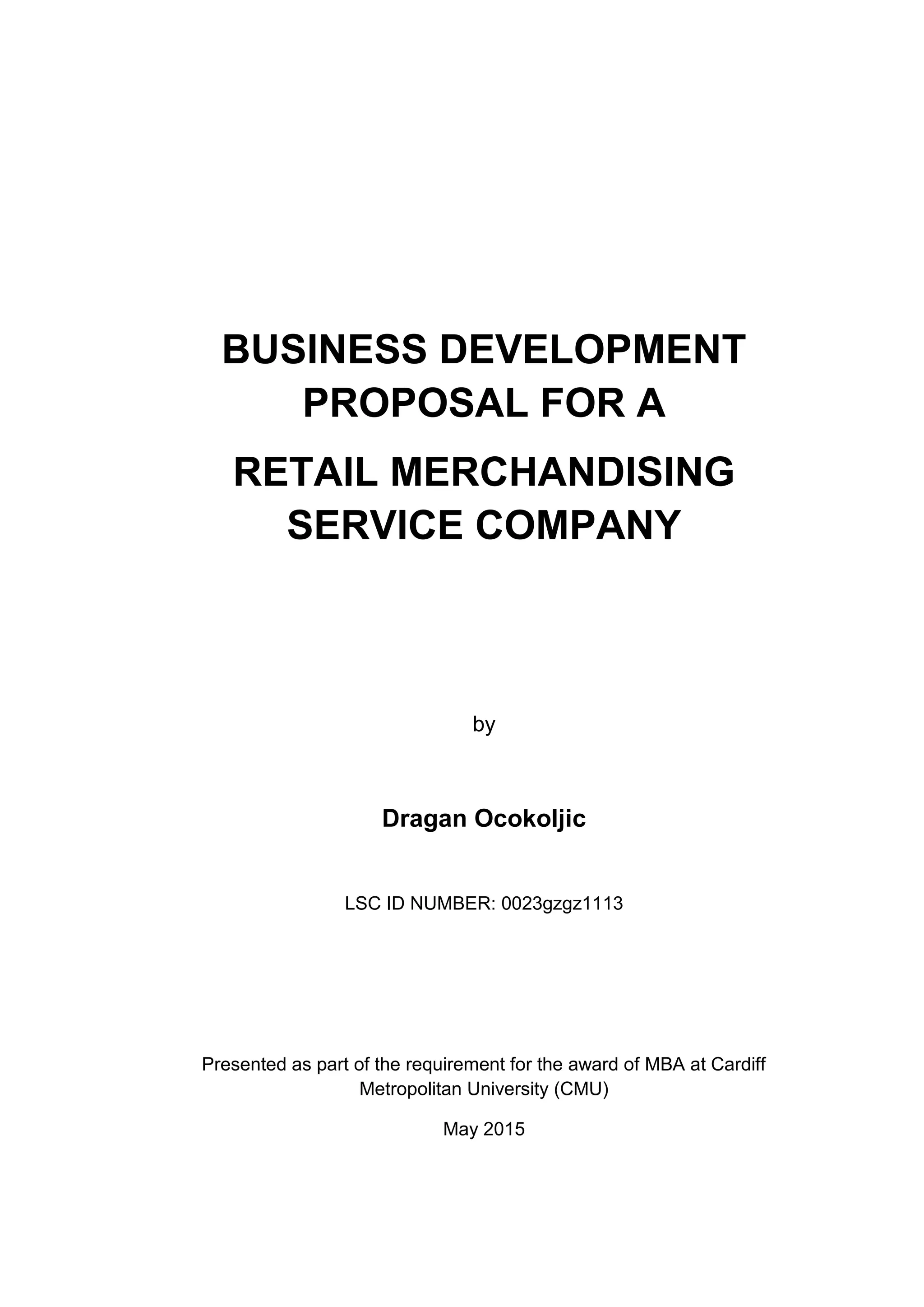 Business Development Proposal Project for a Retail Merchandising ...