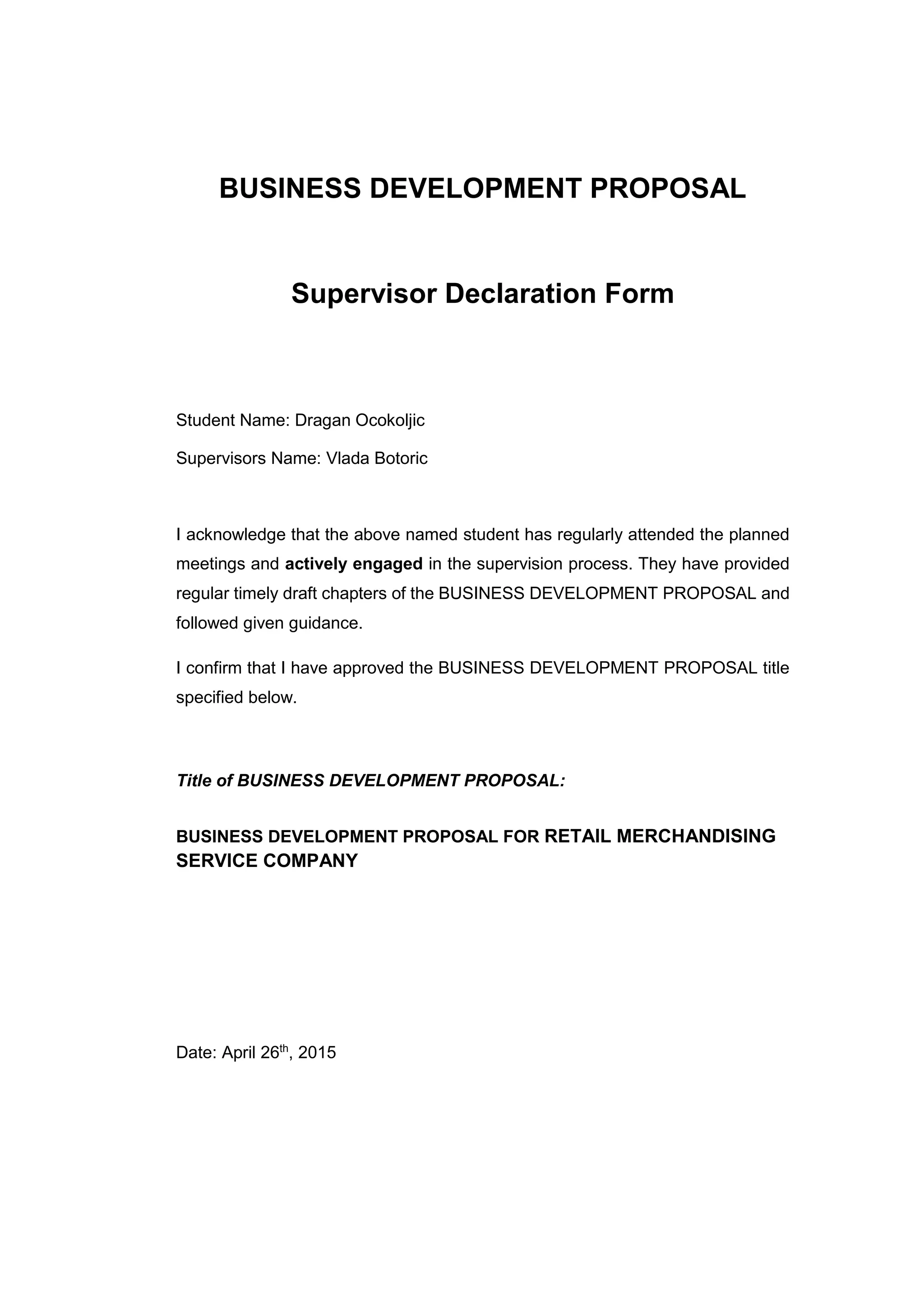 Business Development Proposal Project for a Retail Merchandising ...