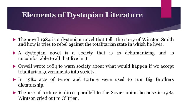 Dystopian element in_the_novel_1984 | PPTX | Drama | Genres