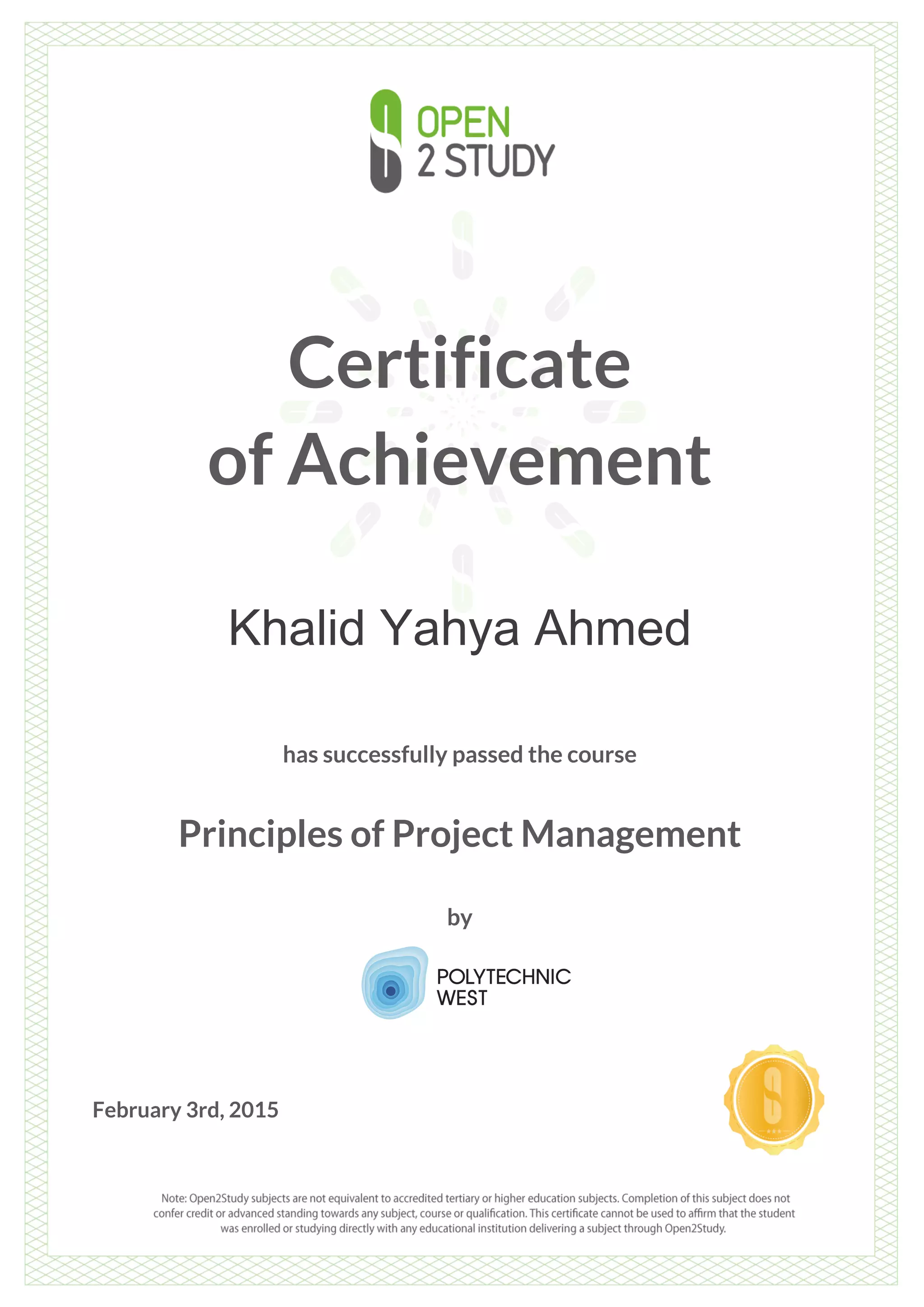 Project Management Certificate | PDF
