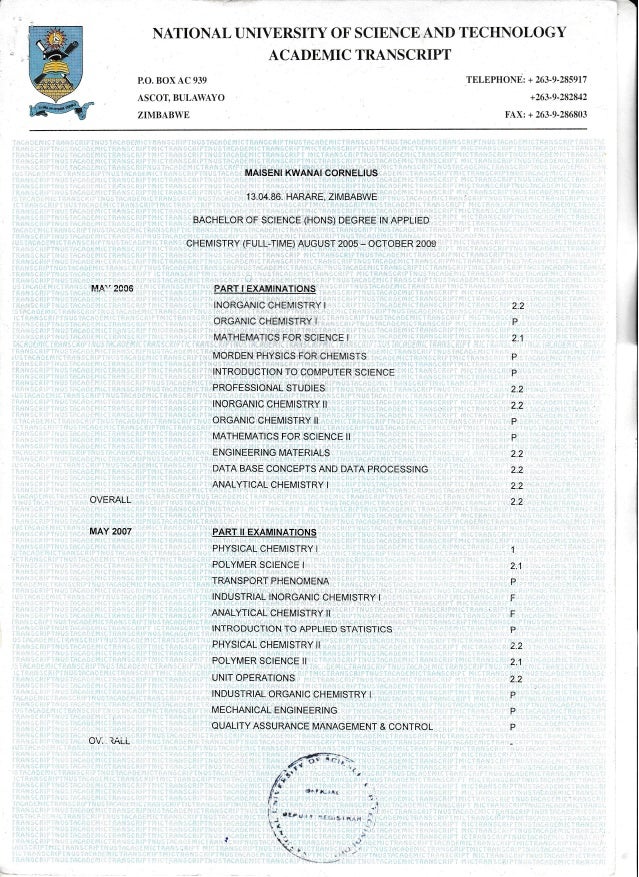 Kwanai Maiseni -NUST Academic Transcript