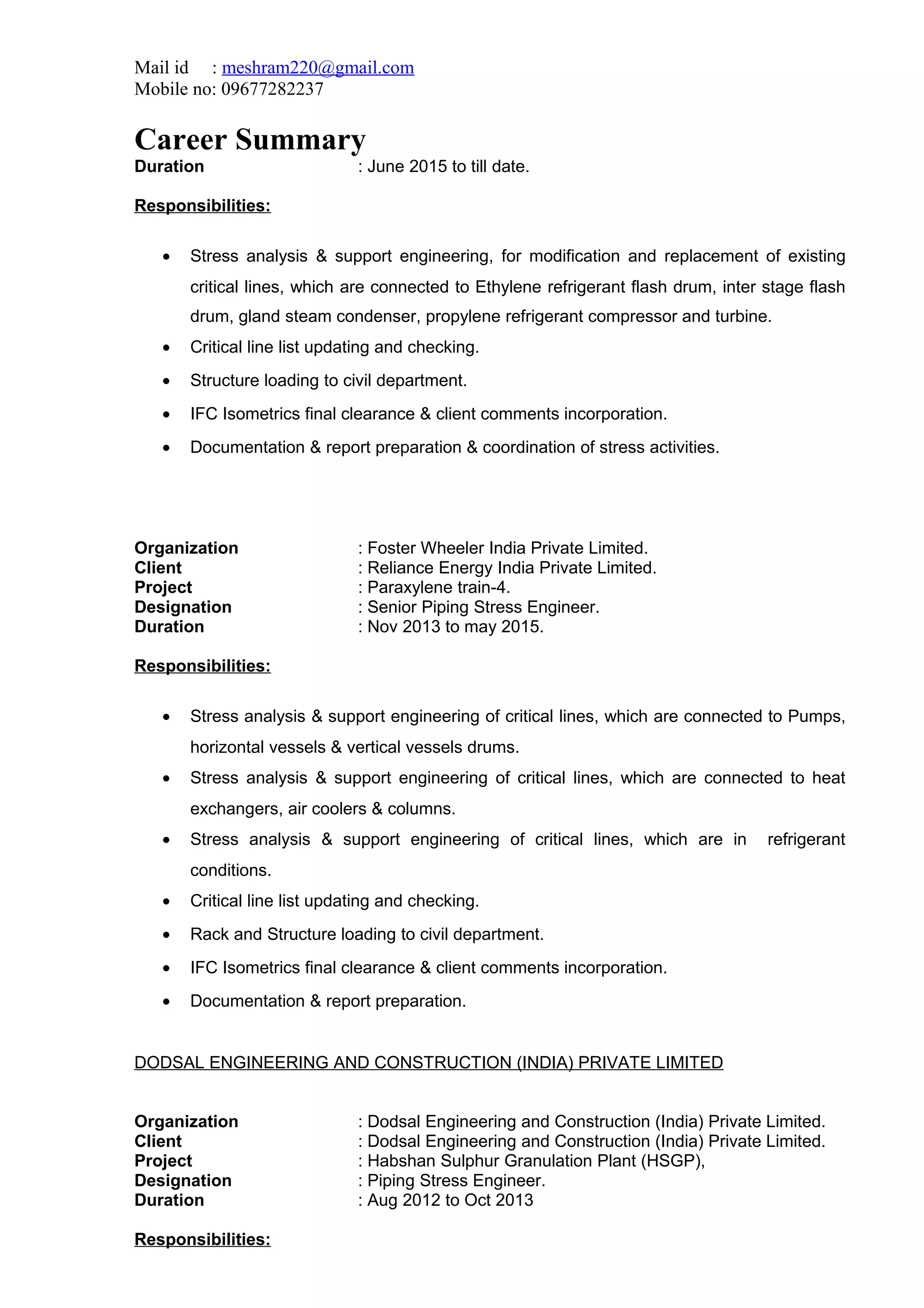 RAMESH PIPING STRESS ENGINEER | DOC