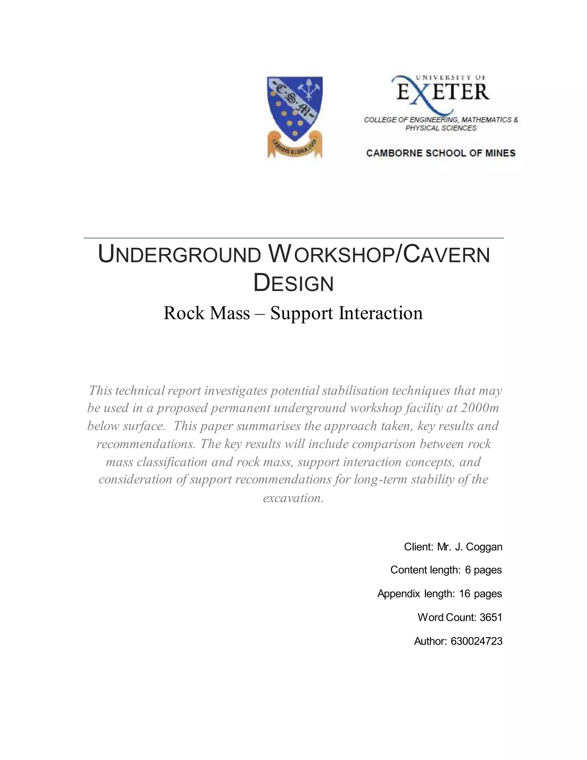 Underground Workshop Cavern Design | DOCX