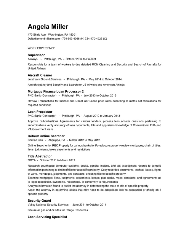 Resume for Angela Miller | PDF