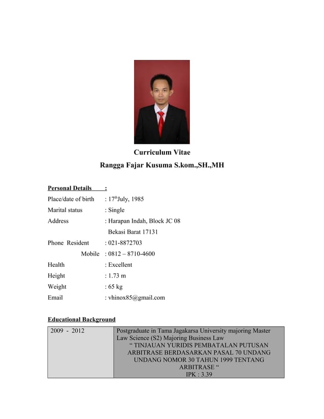 Rangga_CV_IT hukum | DOC | Postgraduate Education | College Education